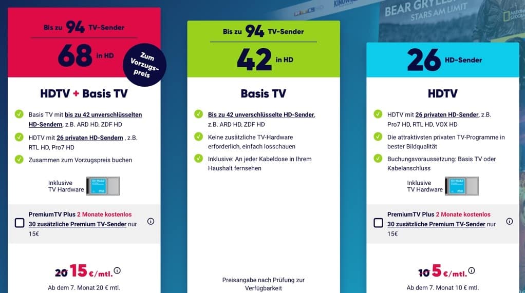 Pyur TV Tarife: Fernsehen mit Basis TV und HDTV ab mtl. 5